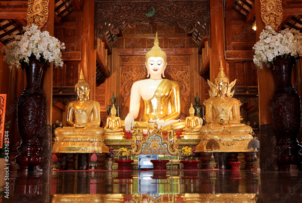 Mae Taeng, Chiang Mai, Thailand ; July 29, 2022 : Inside view of temple ...