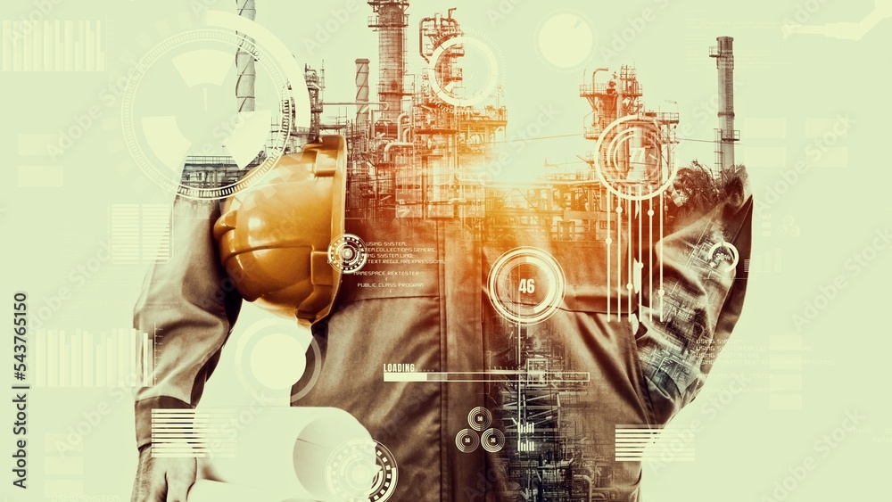 Future factory plant and inventive energy industry concept in creative ...