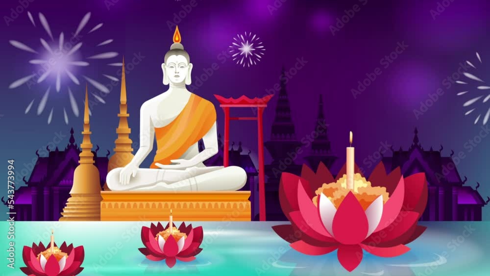 Loy krathong festival video concept. Moving greeting card with ...