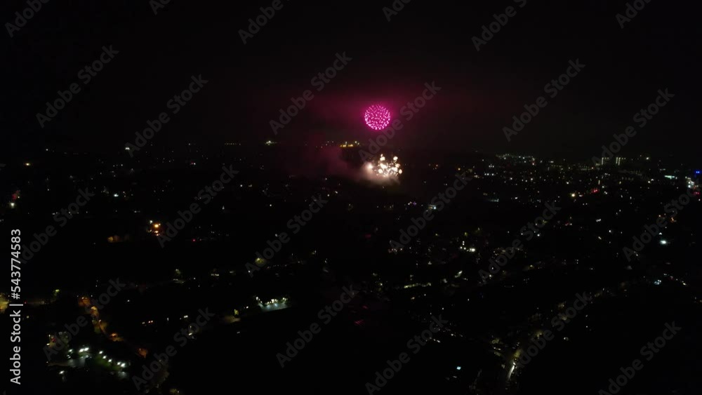 Aerial View of City on Bonfire Night and Fireworks Night, Guy Fawkes ...