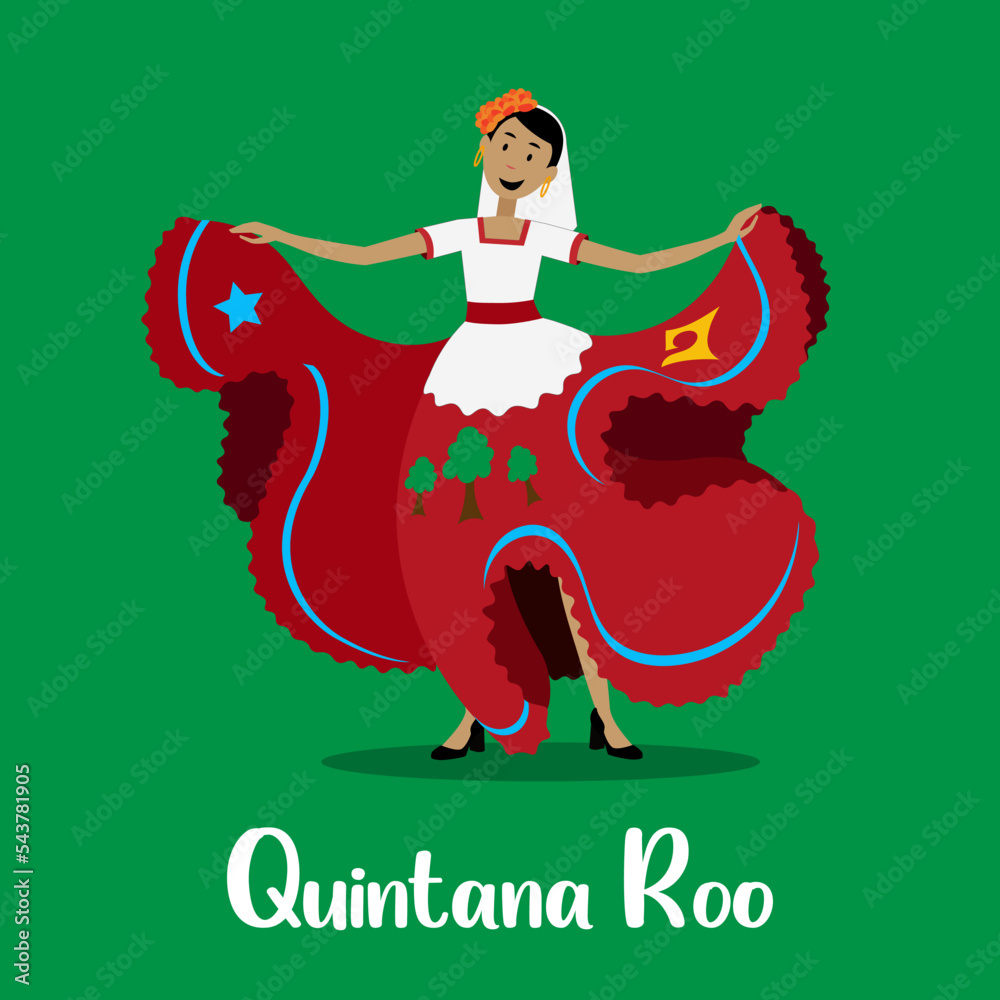 Traje típico de méxico de mujer del estado de Quintana Roo Stock Vector ...