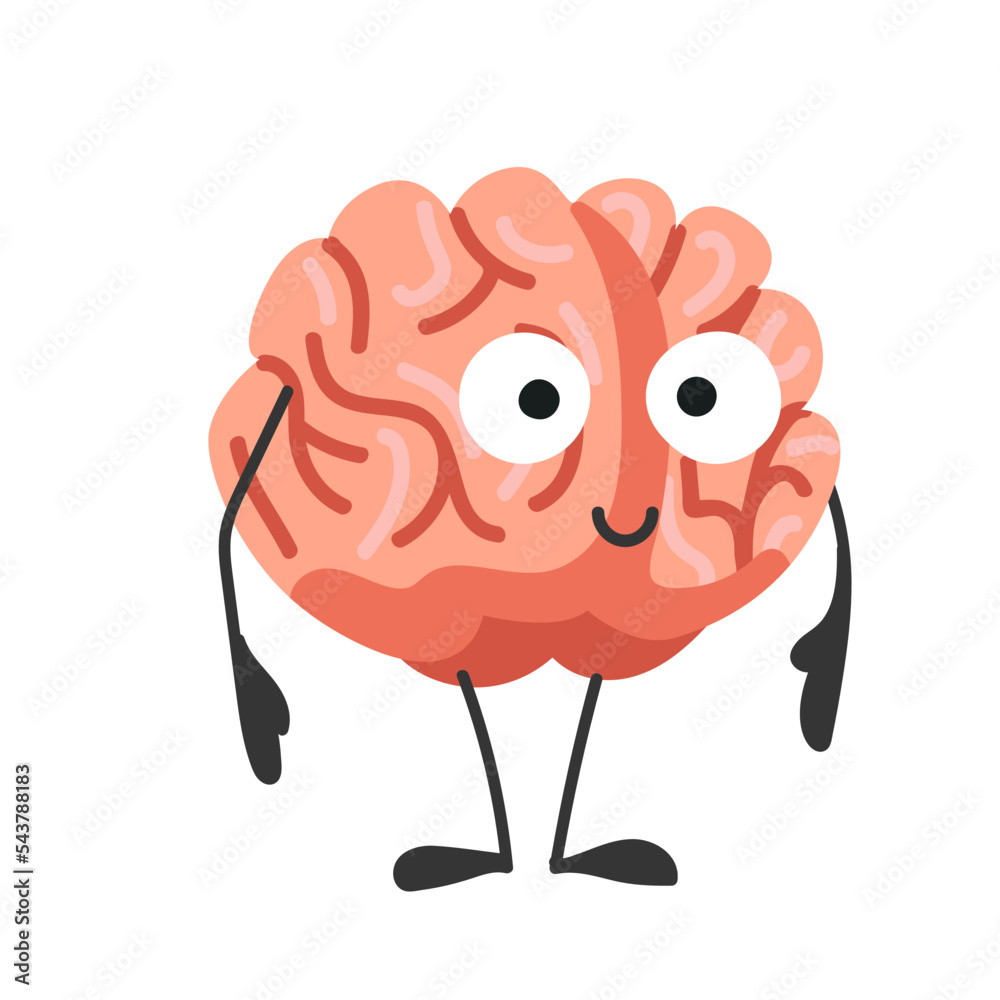 Human Brain With Eyes Cheerful Brain Organ With Emotions Cartoon