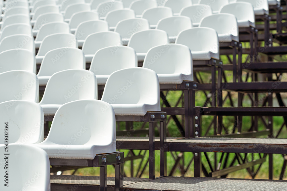 Seats of tribune on sport stadium. Concept of fans, chairs for audience ...