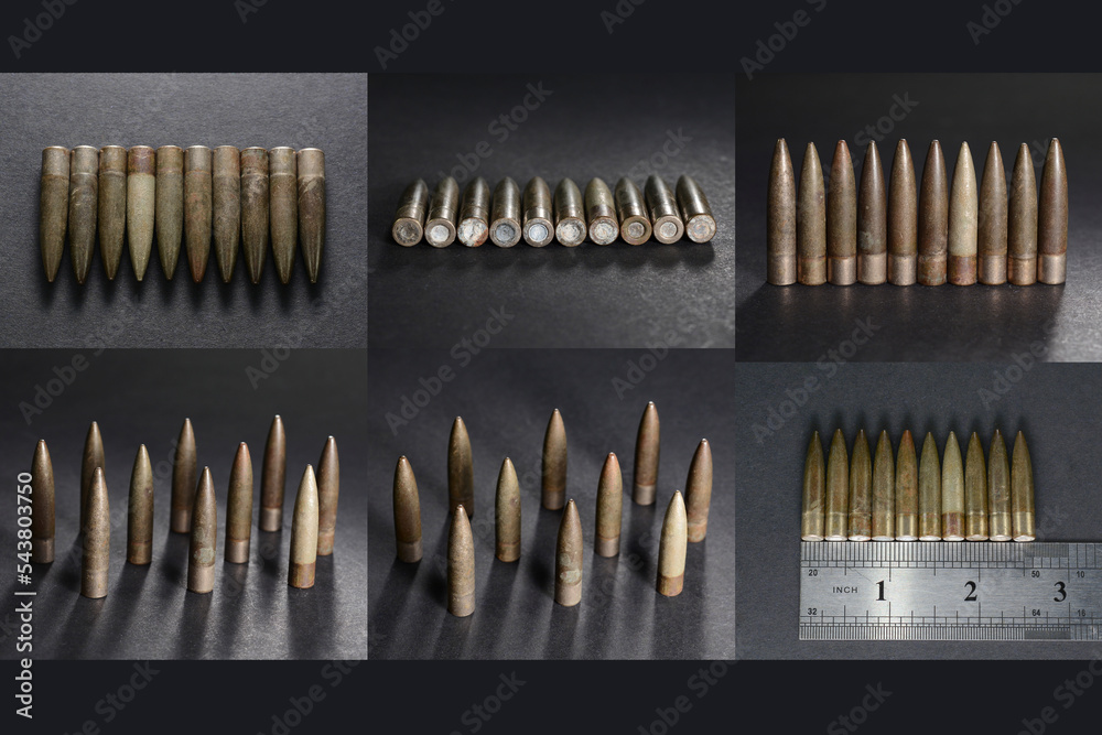 Pointed clean bullets lot dug out artifacts of the ground from the ...