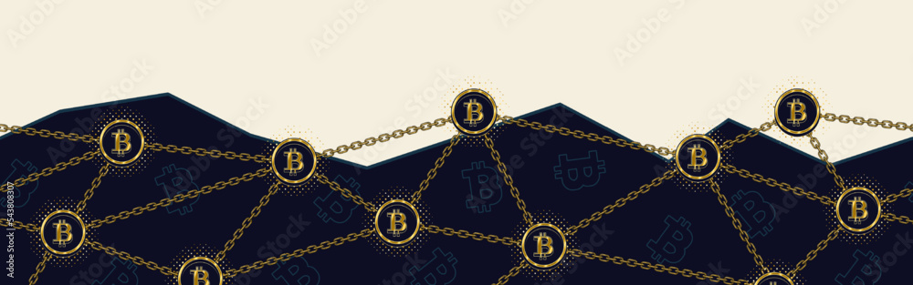 Seamless horizontal border, background with gold bitcoin symbols, net ...