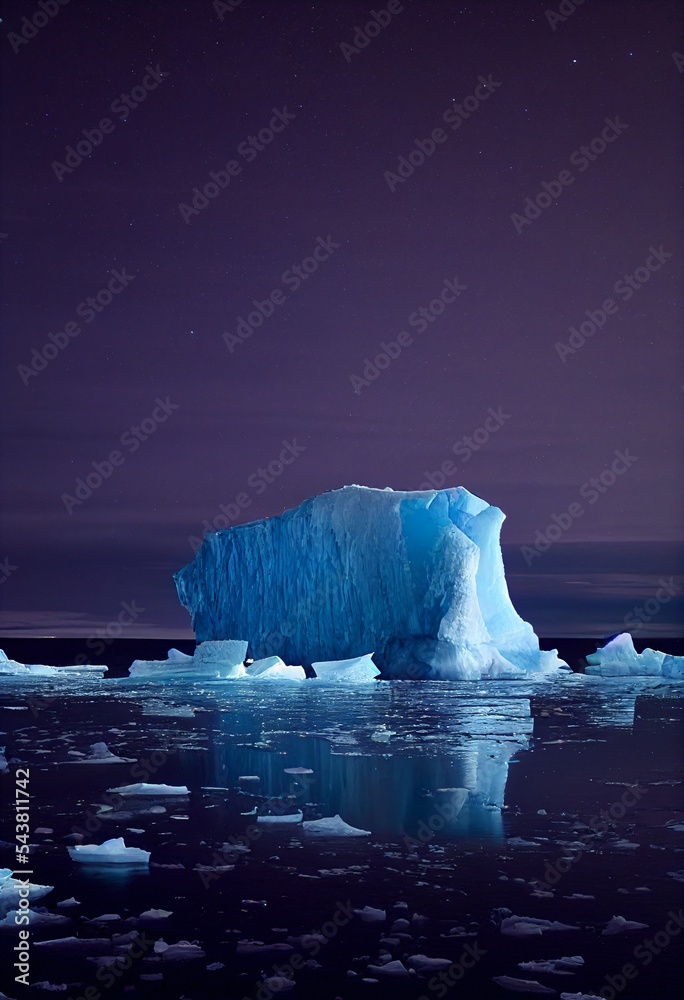 arctic landscape, iceberg at night, greenland and antarctica ice ...
