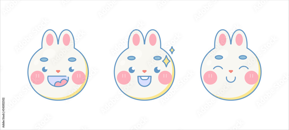 Happy and smiling cute rabbit emoji faces set. Isolated on white ...