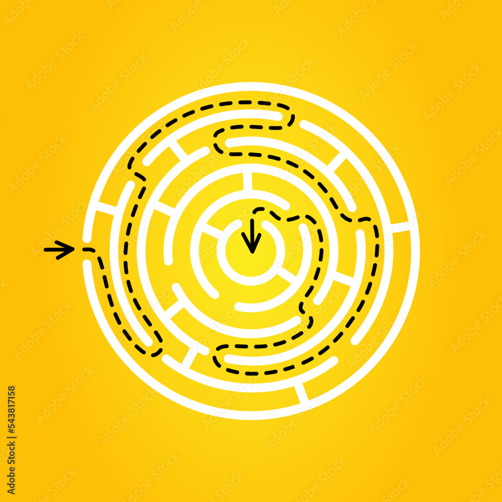 Round maze with logic path from start to finish point. Symbol of ...