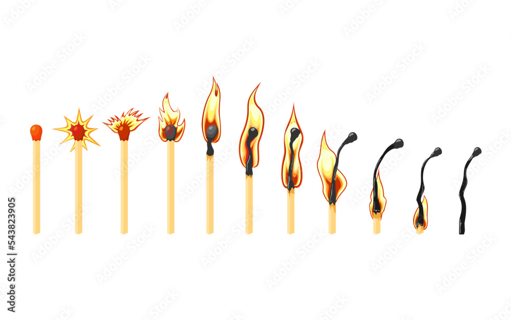 Burning match animation kit. Burn matches stages. Sequence steps of ...