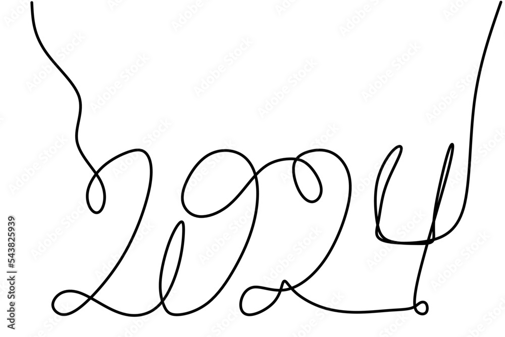 2024 year. Drawing one line isolated on a white background. Simple ...