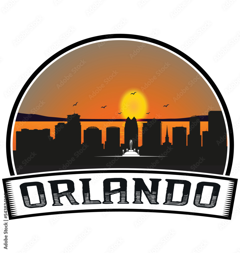 Orlando Florida USA Skyline Sunset Travel Souvenir Sticker Logo Badge ...
