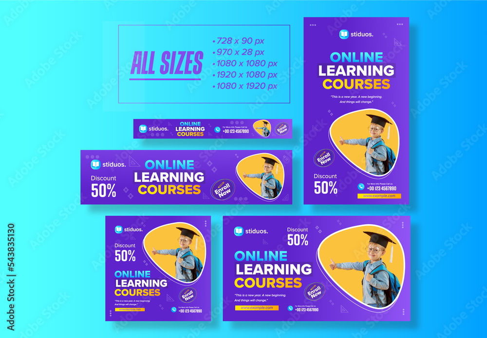 Online Learning Courses Web Ads Stock Template | Adobe Stock