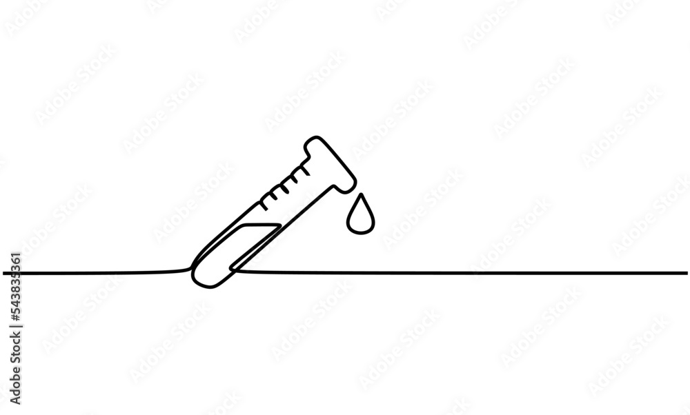 Single continuous line art chemical science flask. Scientific ...