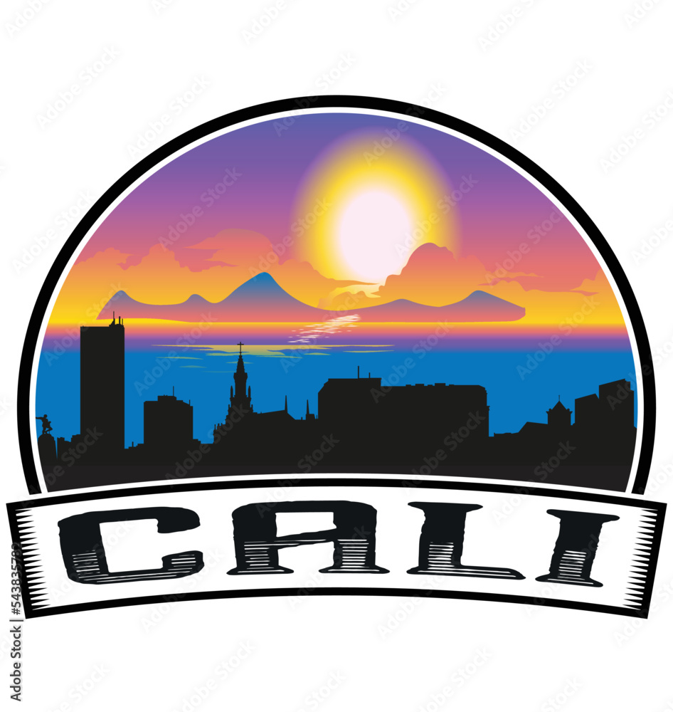 Cali Colombia Skyline Sunset Travel Souvenir Sticker Logo Badge Stamp ...