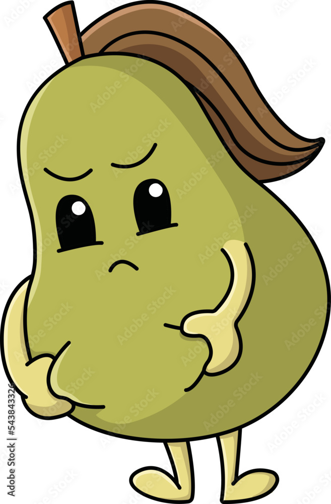 Sad avocado pinching its belly cartoon isolated on a white background ...