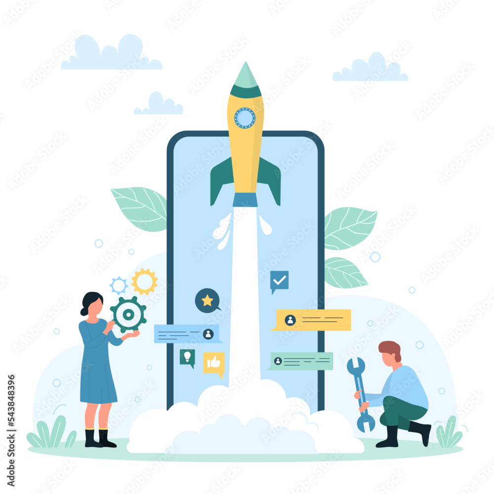 Mobile app launch and development of smartphone application vector ...