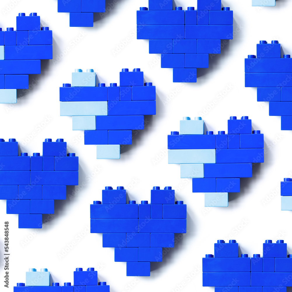 Blue hearts from Lego blocks isolated on white background, square ...