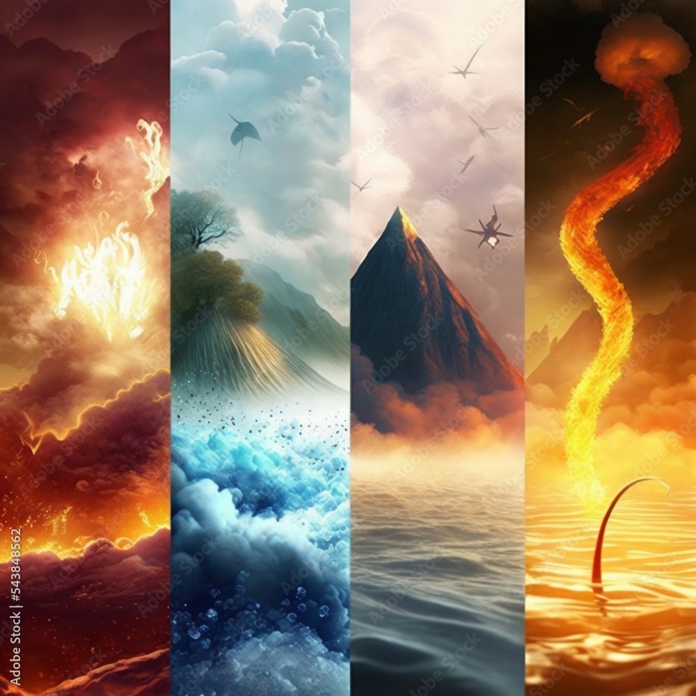 four elements of nature,The elements of fire, water, earth and air ...