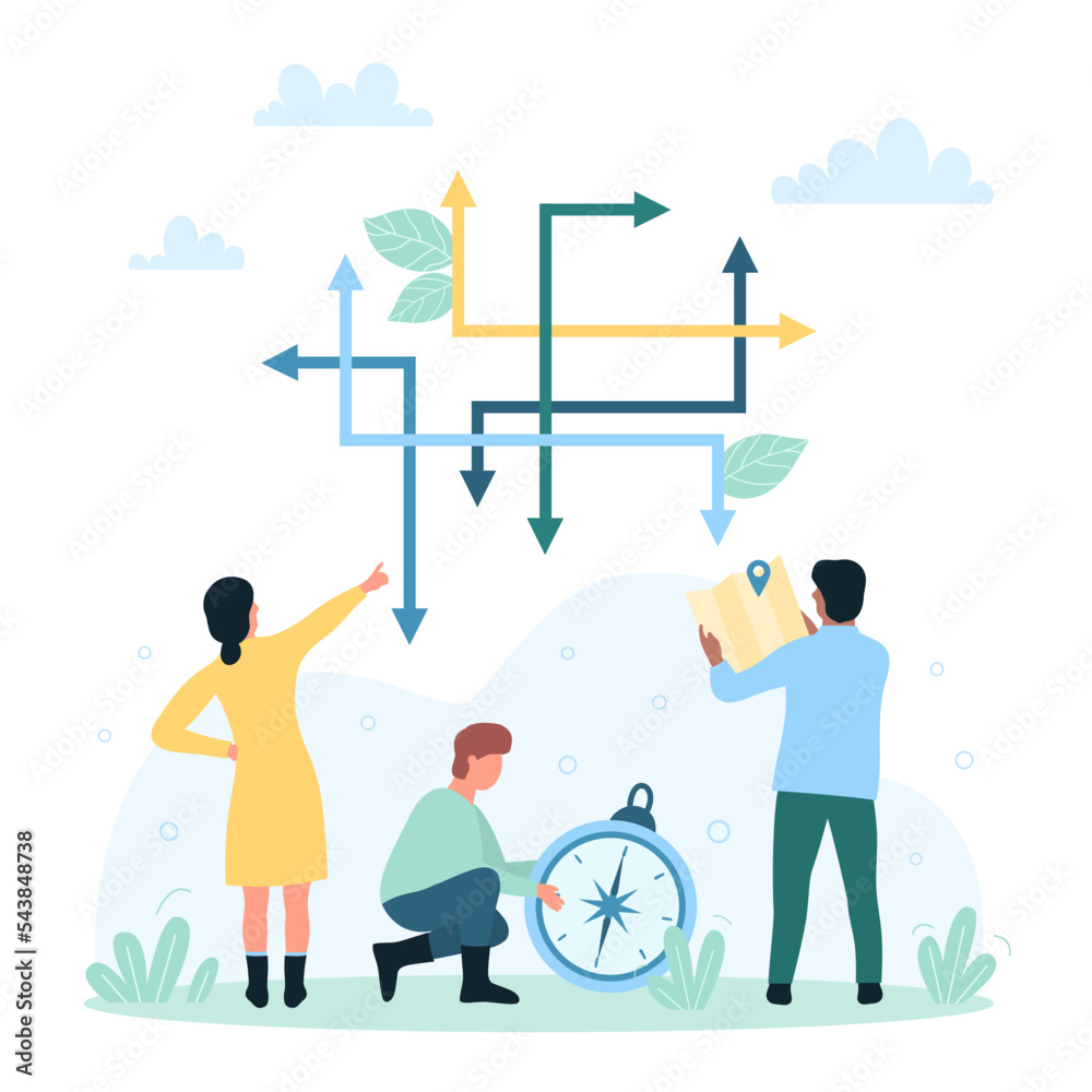 Business decision making process vector illustration. Cartoon tiny ...