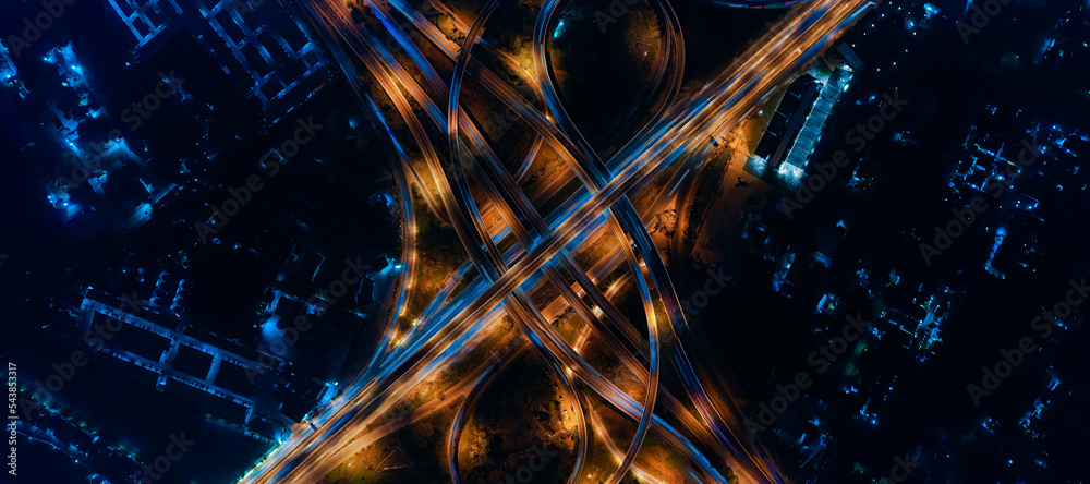 Modern Clever transportation with Expressway top aerial view, highway ...