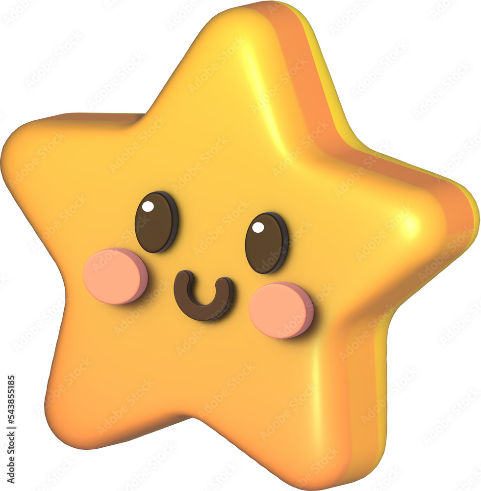 Cute star with smiling face. 3D on transparent background. Stock ...