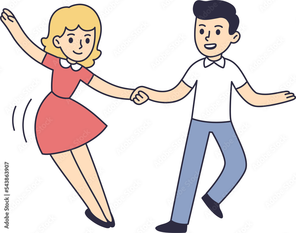 Photo & Art Print Cute cartoon young dancing couple. Swing dance, Lindy ...