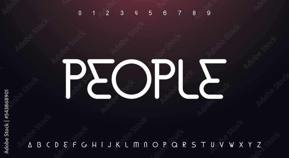 People Tech font. Modern line font alphabet. Internet, electric letter ...