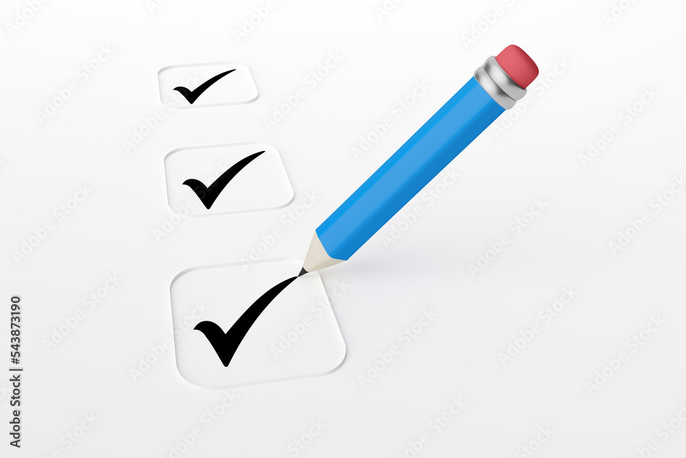 Pencil draws a checkmark or tick in a checkbox on white background ...
