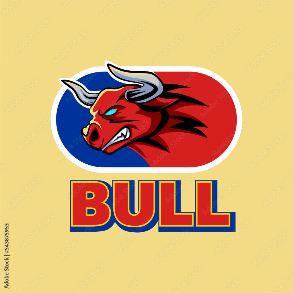 vector sport logo illustration of a bull's head mascot, side view with ...