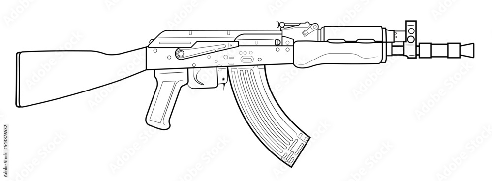 Vector illustration of AK assault rifle with short barrel on the white ...