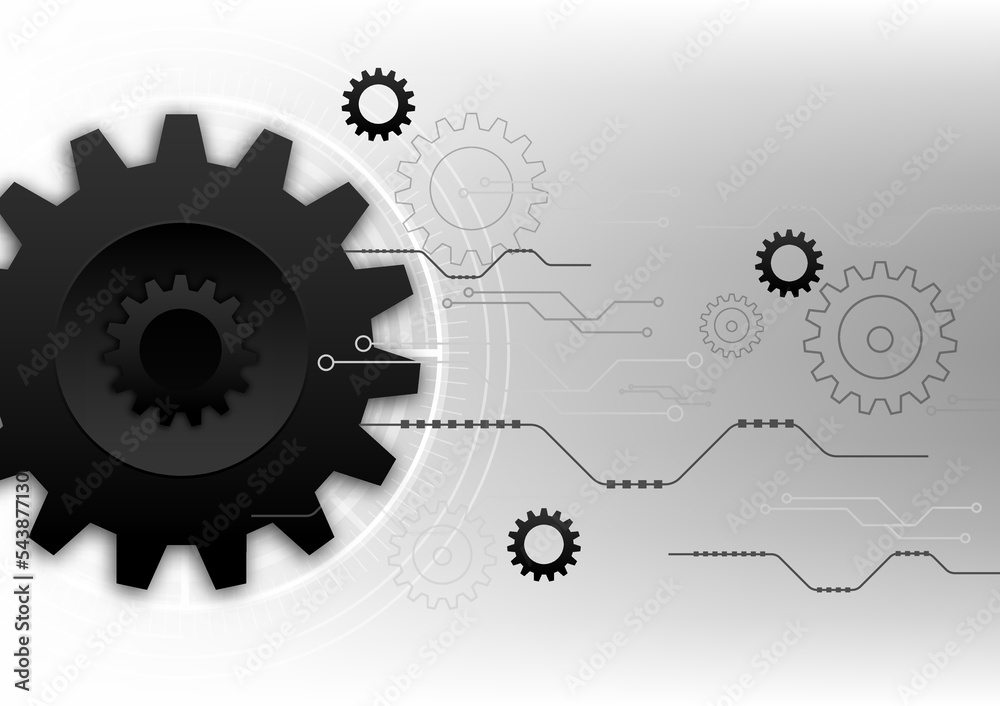 Cogs and gear wheel mechanisms. Hi-tech digital technology and ...