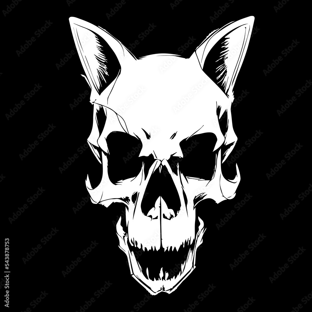 Cat skull anatomy vector logo for a pub or rock club black and white ...