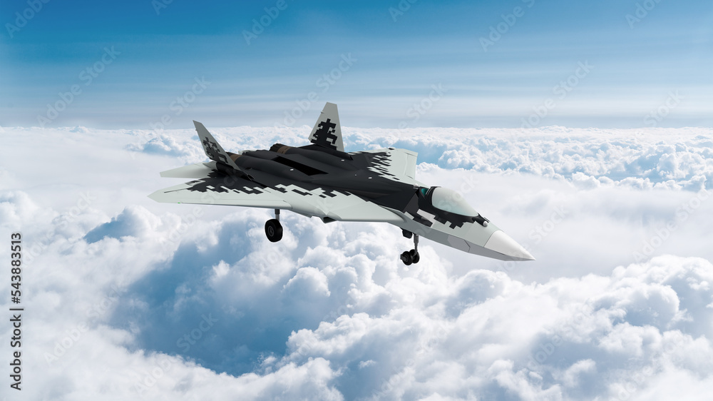 3d render a new fighter jet is flying in the sky Stock Illustration ...