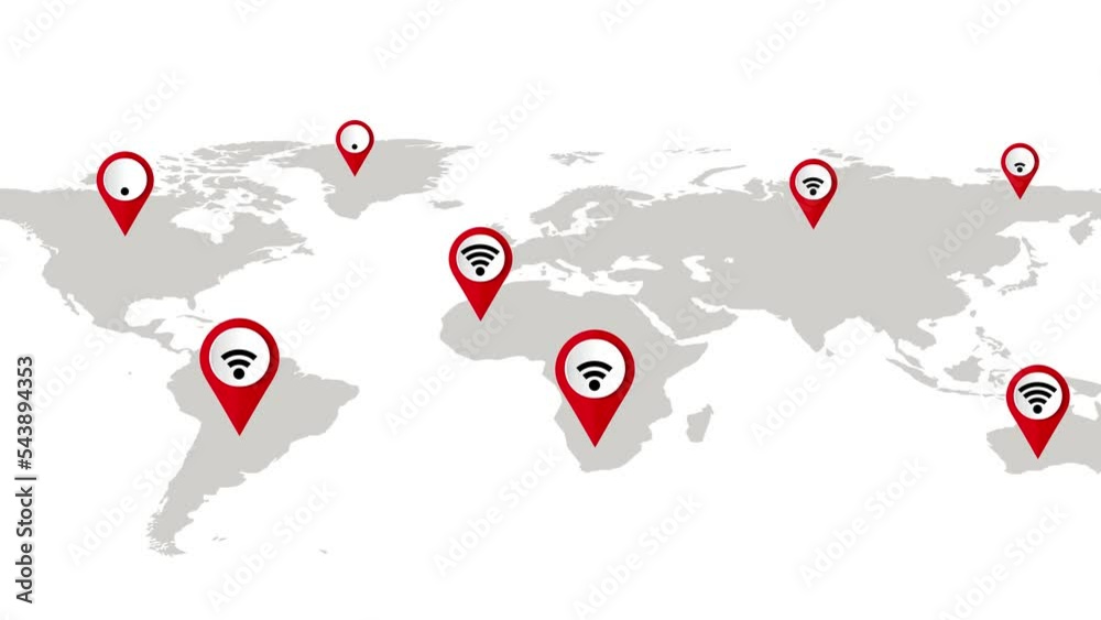 Video Stock WiFi Location Points on World Map. Search and Find Wi-Fi ...