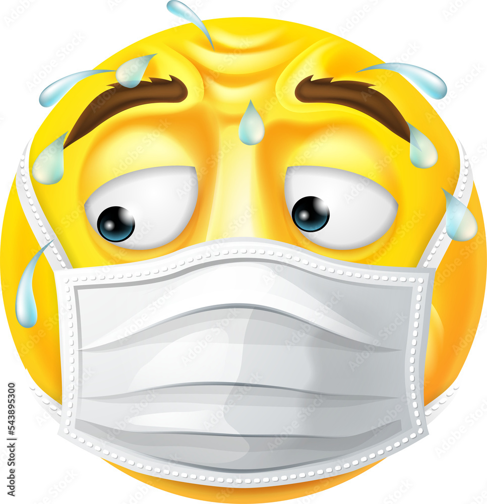 Worried Sweating Emoticon Emoji PPE Mask Face Icon Stock Illustration ...