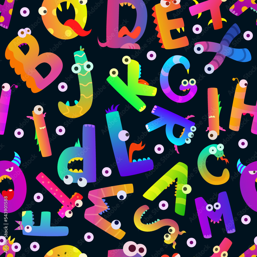 Funny alphabet pattern. scary letters and characters on different ...