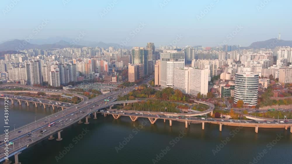 Seoul: Aerial view of capital city of South Korea, skyline of Hapjeong ...