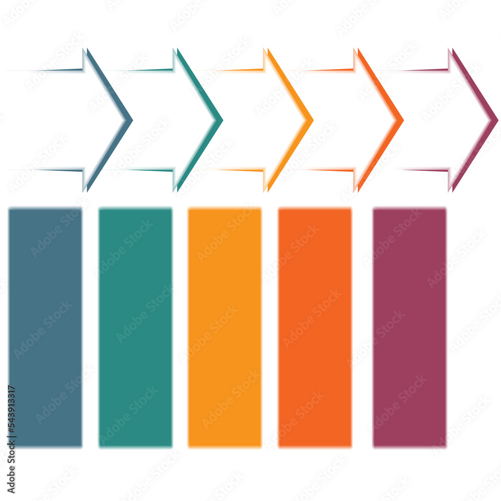 Infographics, timeline, arrows and colored columns, 5 positions ...