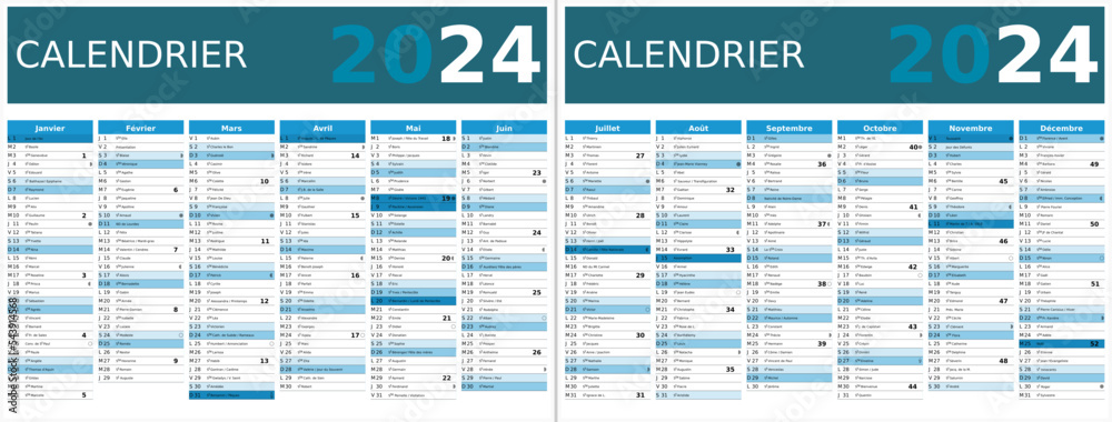 Calendrier 2024 12 mois au format 320 x 420 mm recto verso entièrement ...