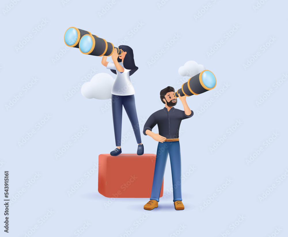 3D Cartoon vector illustration of forecast look into future Businessman ...