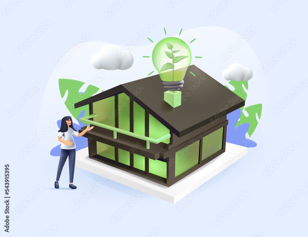 3D Sustainability illustration set. Characters reduce energy ... 3D Sustainability illustration set. Characters reduce energy ...