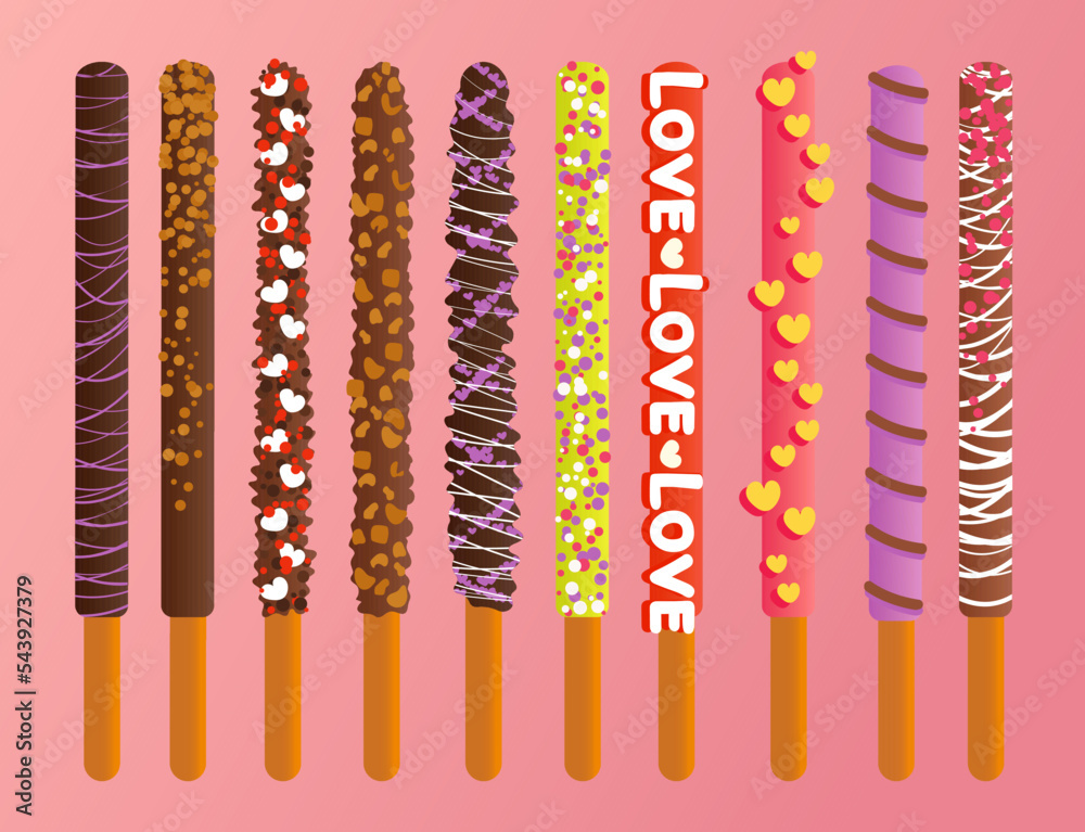 Happy pepero day set. Assorted chocolate dipped pepero sticks. Biscuits ...