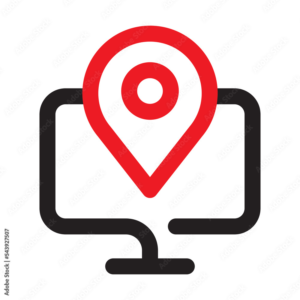 Monitor Location Map Outline icon. Online Map vector illustration ...