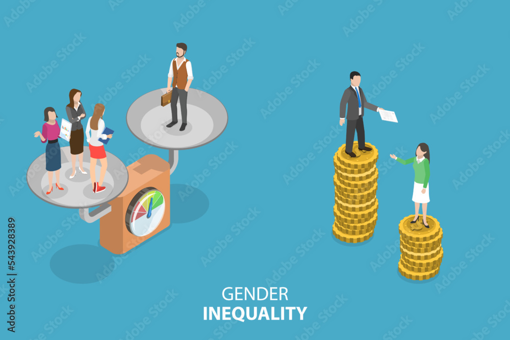3d Isometric Flat Vector Conceptual Illustration Of Gender Inequality
