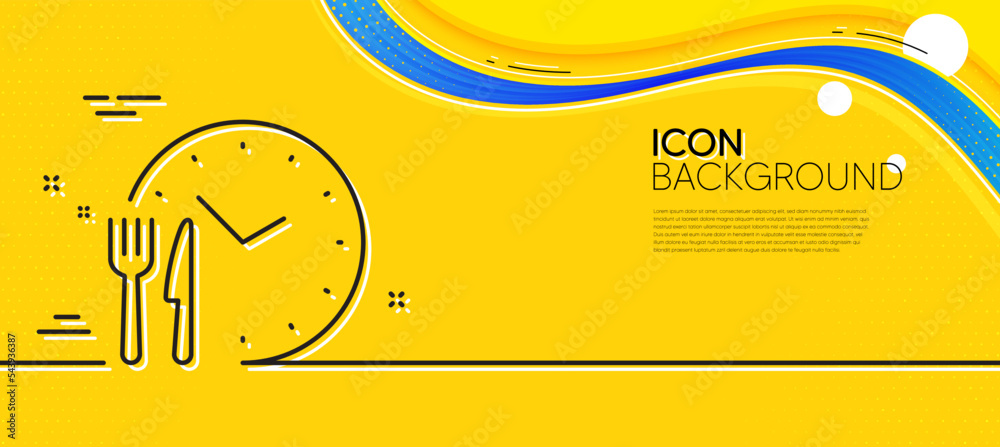 Food time line icon. Abstract yellow background. Meal order clock sign ...