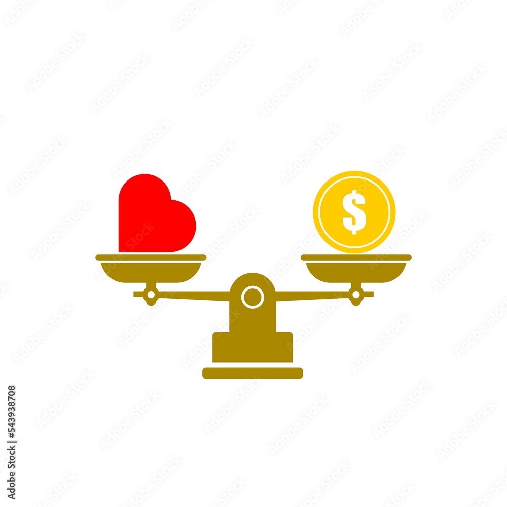 Heart and money scales icon isolated on white background Stock ...