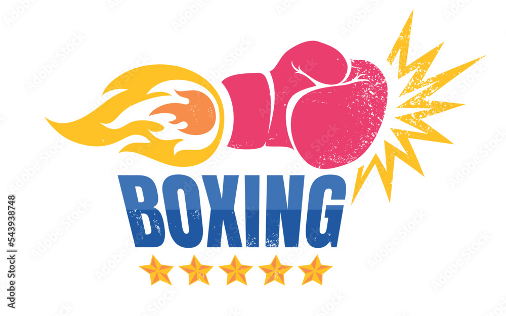 Vector vintage logo for a boxing club with glove and fire. Boxing glove ...