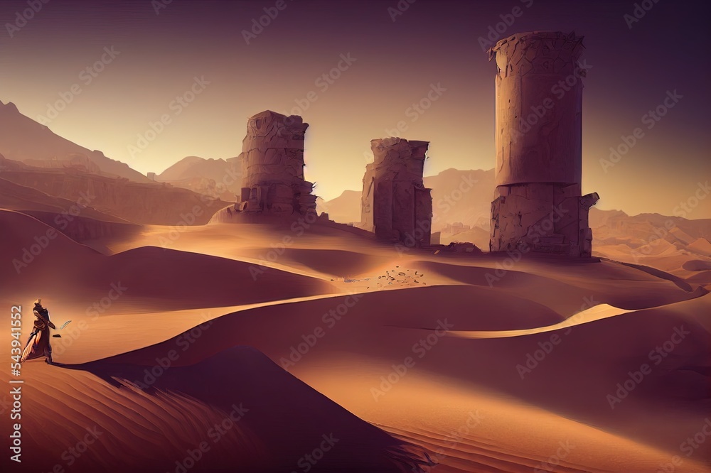 Arab warrior assassin rushes faster than the wind through the desert ...