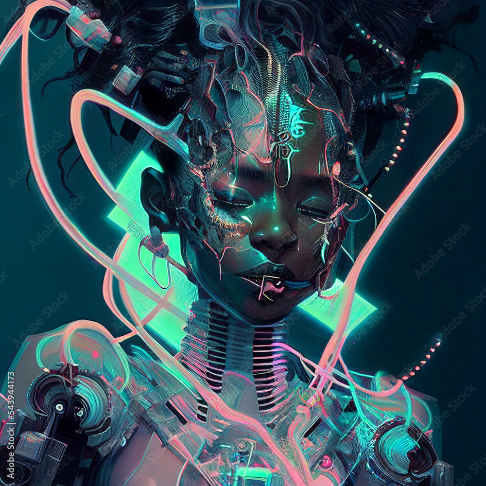 Cyberpunk neon lights black girl, futuristic background with a person ...