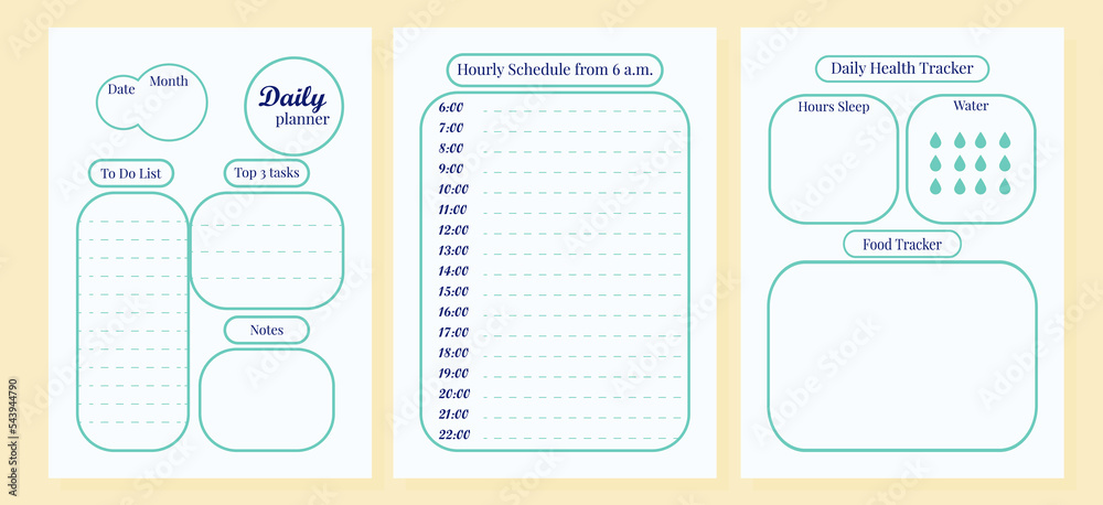 Simple daily planner 3 pages. Diary planner template. To-do list ...